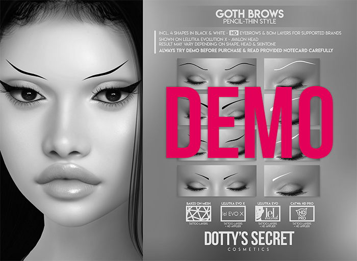 Second Life Marketplace - Dotty's Secret - Goth Brows - Pencil Thin ...